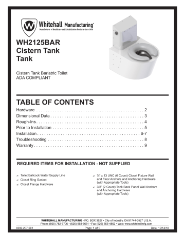 Whitehall Manufacturing WH2125BAR Toilet Owner's Manual | Manualzz