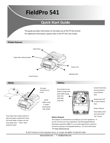 Printek FieldPro FP541 Series Mobile Thermal Printer Quick Start Guide ...