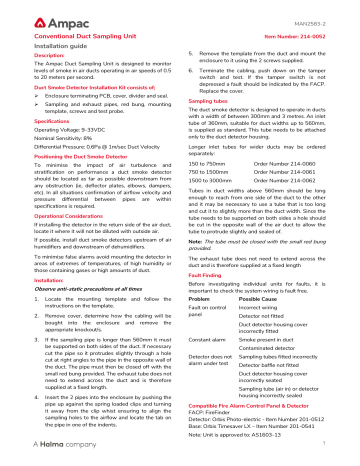 Ampac Duct Sampling Unit Conventional Installation Guide | Manualzz
