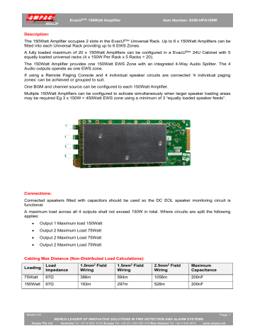 Ampac EvacU Elite 150 Watt Amplifier Card Installation Guide | Manualzz