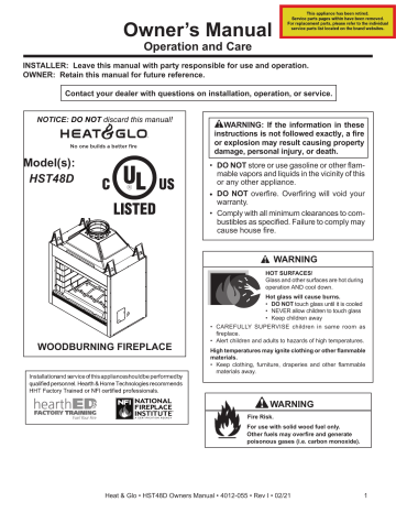 Heat & Glo HST-48D Owner's Manual | Manualzz
