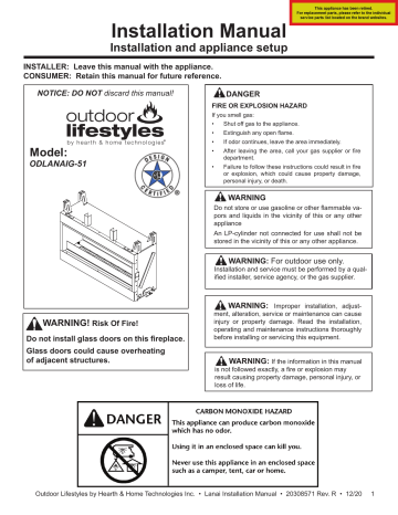 Heat & Glo Lanai ODLANAIG-51 Installation manual | Manualzz