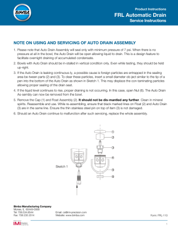 Bimba FRL Automatic Drain Instructions | Manualzz