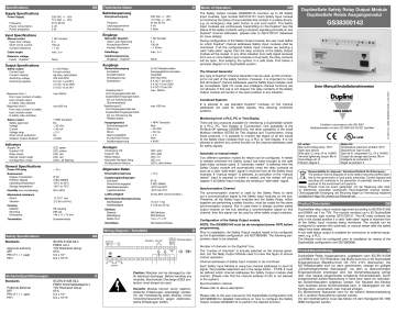 Carlo Gavazzi GS38300143230 Duplinesafe Relay Owner's Manual | Manualzz