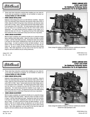 Edelbrock 19311931 Quadrajet Divorced Choke Kit Instructions | Manualzz