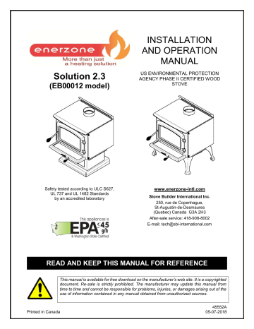 Enerzone EB00012 SOLUTION 2.3 WOOD STOVE Owner's Manual | Manualzz