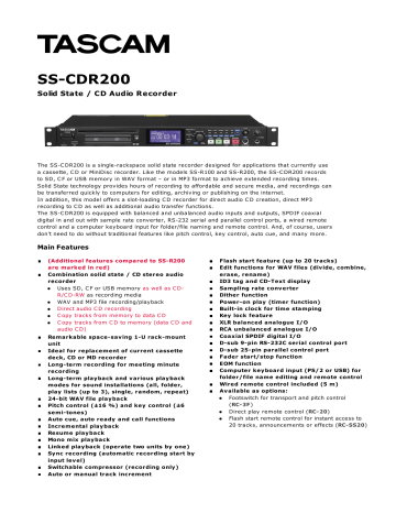 Tascam SS-CDR200 Solid State / CD Audio Recorder Product information ...