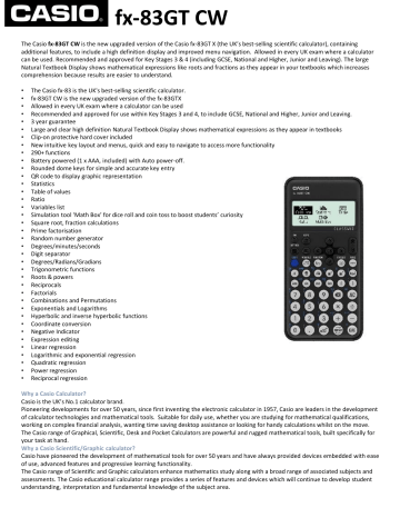 Casio FX-83GTCW FX83GTCW CALCULATOR Instruction Manual | Manualzz