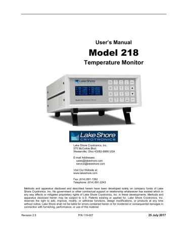 LakeShore 218 Temperature Monitor Manual | Manualzz