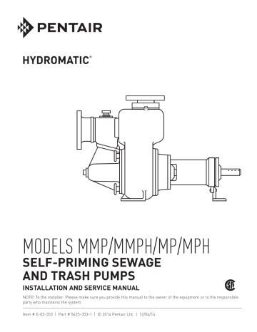 Hydromatic MMP/MMPH/MP/MPH Self-Priming Sewage and Trash Pumps Owner's ...