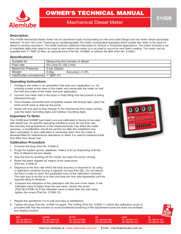Alemlube 51008 Mechanical Diesel Meter Owner's Manual | Manualzz
