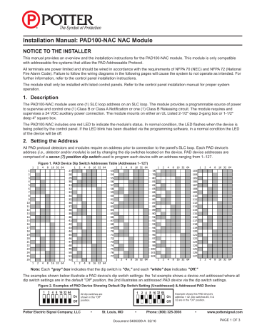 Potter PAD100-NAC Installation instructions | Manualzz