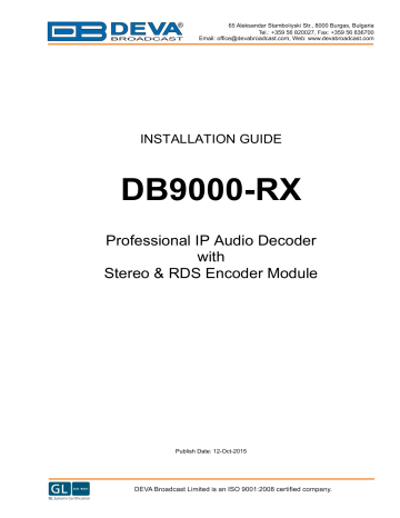 Deva Broadcast DB9000-RX MPX Board Installation Guide | Manualzz