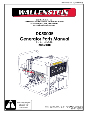 Wallenstein DK5000E Generator Parts Manual | Manualzz