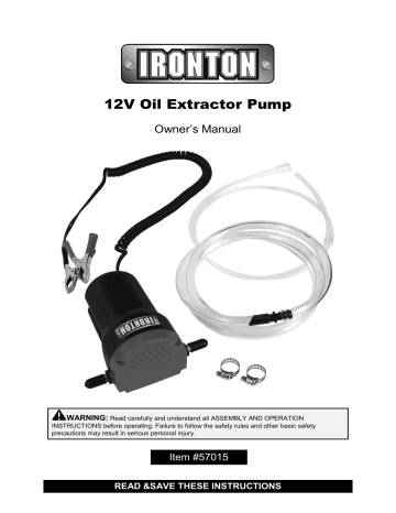 Ironton 12 Volt Oil Extractor Pump Owner's Manual | Manualzz