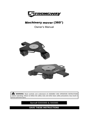 Strongway Multi-Directional Machinery Mover Owner's Manual | Manualzz