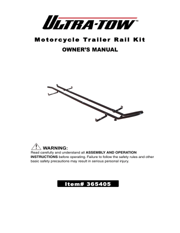 Ultra-Tow Motorcycle Trailer Rail Kit Owner's Manual | Manualzz