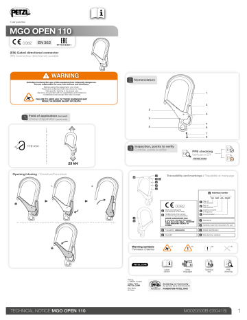 Petzl M073CA00 MGO Open 110 Directional Connector Manuel du ...