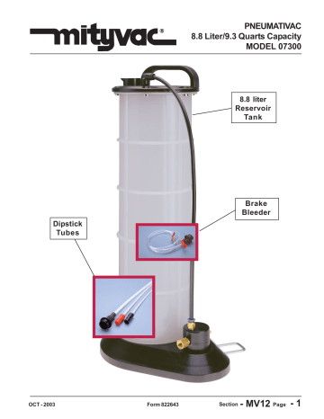 Mityvac MV7300 Pneumatic Fluid Evacuator Owner's Manual | Manualzz