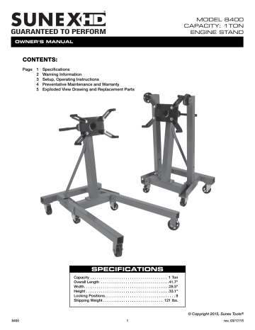 Sunex Tools 8400 Engine Stand Owner's Manual | Manualzz