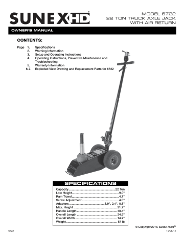 Sunex Tools 22-Ton Axle Floor Jack Owner's Manual | Manualzz