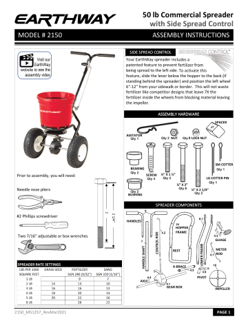 EarthWay 2150 Walk-Behind Broadcast Spreader Assembly Instructions ...