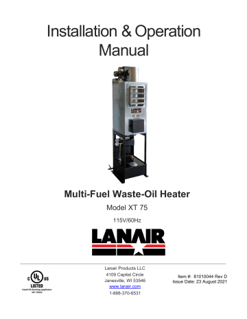 75H Heater Maintenance Schedule and Log. Lanair Waste Oil Heater ...