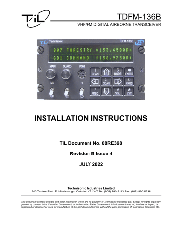 Technisonic TDFM-136B Installation Instructions | Manualzz