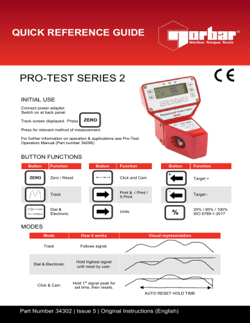 Norbar 34302 Pro-Test Series 2 Quick Reference Guide | Manualzz