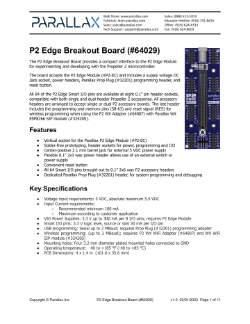 Parallax P2 Edge Breakout Board Guide | Manualzz