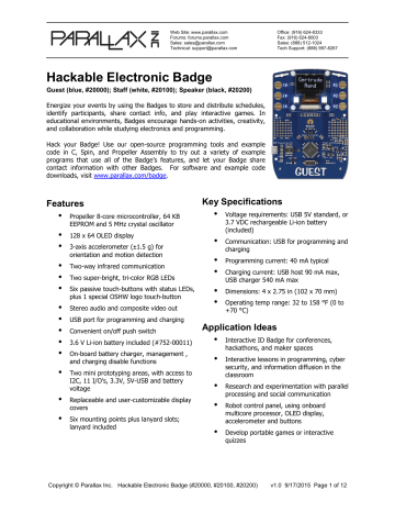 Parallax Hackable Electronic Badge Product Guide | Manualzz