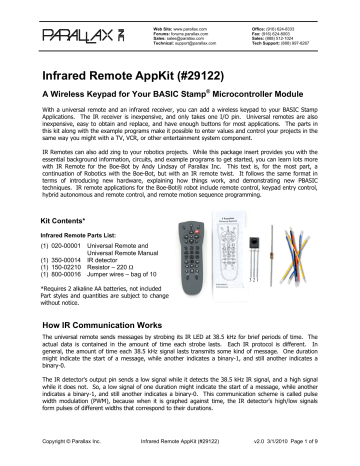 Parallax IR Remote AppKit Project Guide | Manualzz