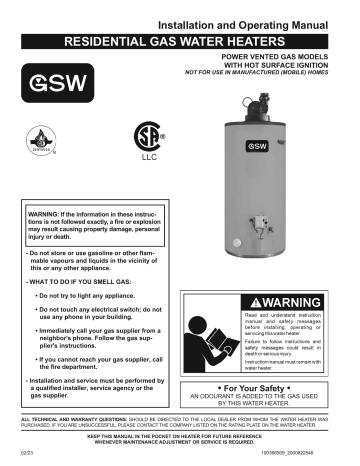 GSW Power Vent Installation Manual | Manualzz
