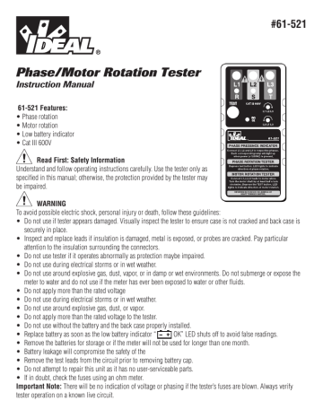 Ideal 3-Phase/Motor Rotation Tester Instructions | Manualzz