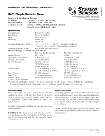 System Sensor 5451 Installation And Maintenance Instructions | Manualzz
