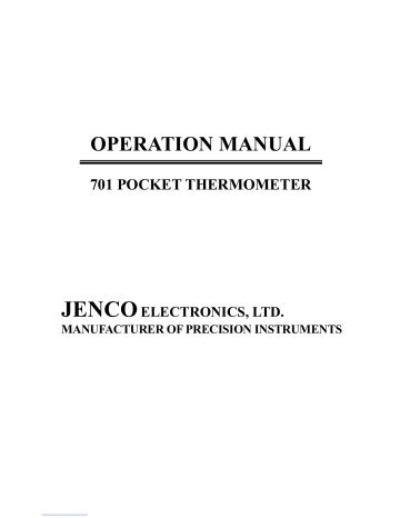 JENCO 701 Operation Manual | Manualzz
