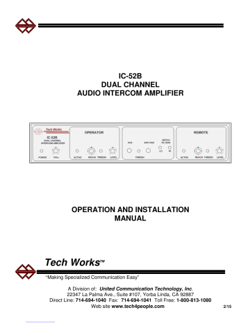 Tech Works IC-52B Operation And Installation Manual | Manualzz