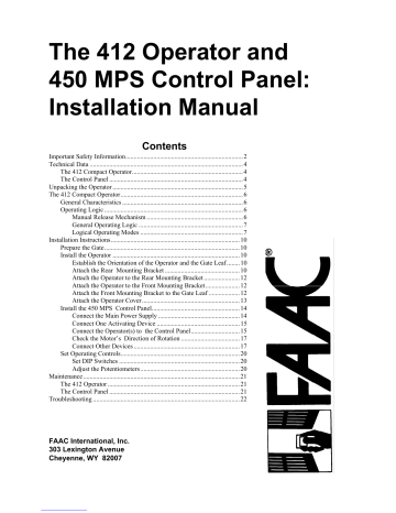 FAAC 450 MPS Control Panel Installation Instructions Manual | Manualzz