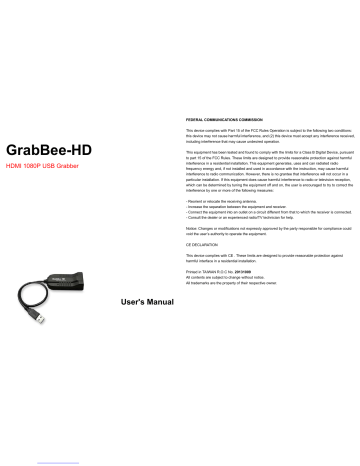 Ruby Electronics GrabBee-HD User Manual | Manualzz