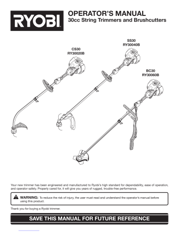 Ryobi SS30 RY30040B Operator's Manual | Manualzz