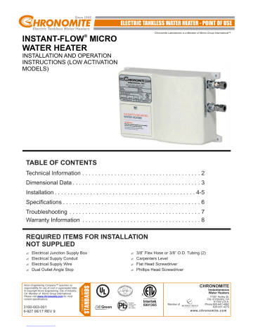 Chronomite M-40L Installation And Operation Instructions Manual | Manualzz