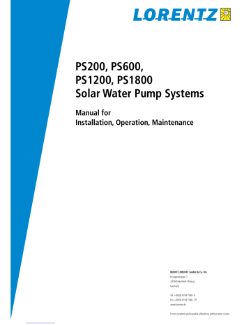 Lorentz PS600 CS-F Installation Operation & Maintenance | Manualzz