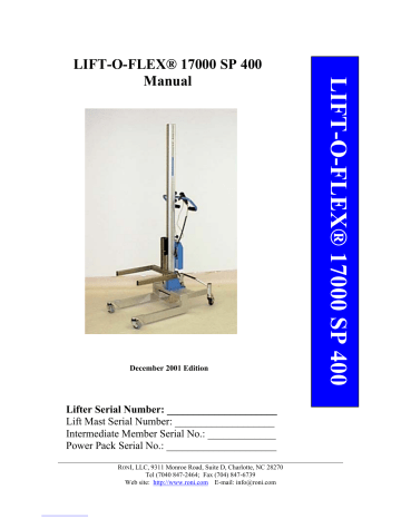 Roni 9000 rp8440, LIFT-O-FLEX 17000 SP 400 Assembly & Operating ...