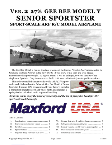 Maxford USA Gee Bee Model Y Senior Sportster Instruction | Manualzz