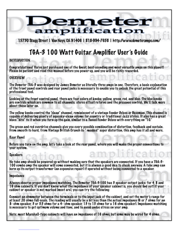 Demeter Amplification TGA-3 User`s guide | Manualzz