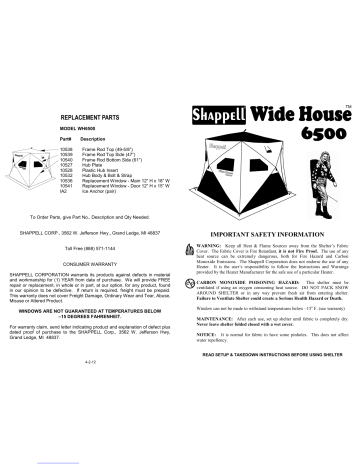 Shappell Wide House 6500 Setup & Takedown Instructions | Manualzz