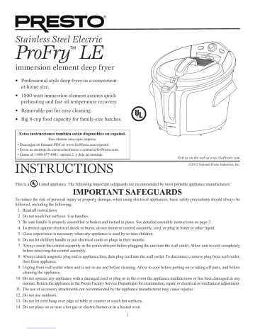 Presto ProFry LE Instructions Manual | Manualzz