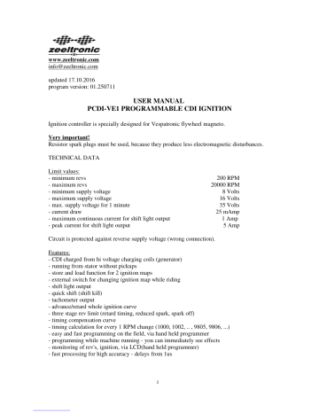 Zeeltronic PCDI-VE1 User Manual - Programmable CDI Ignition | Manualzz