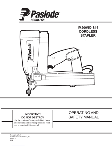 Paslode IM200 S16 Operating And Safety Instructions Manual | Manualzz