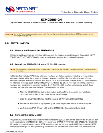 Net to Net Technologies SIM2000 User Manual | Manualzz